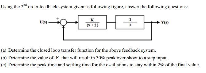 Solved Using the 2nd order feedback system given as | Chegg.com