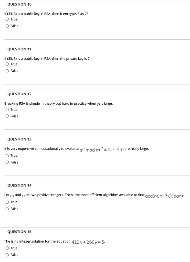 Solved QUESTION 10 If (33, 3) is a public key in RSA, then | Chegg.com