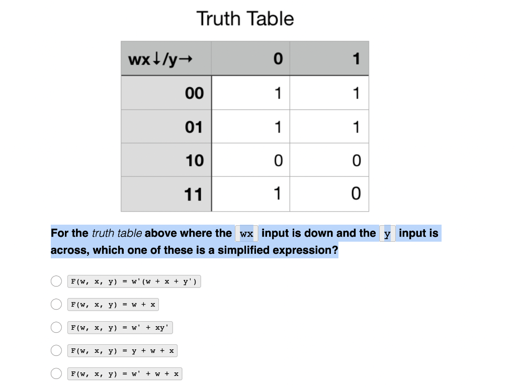 Solved For the truth table shown where the wx input is down | Chegg.com