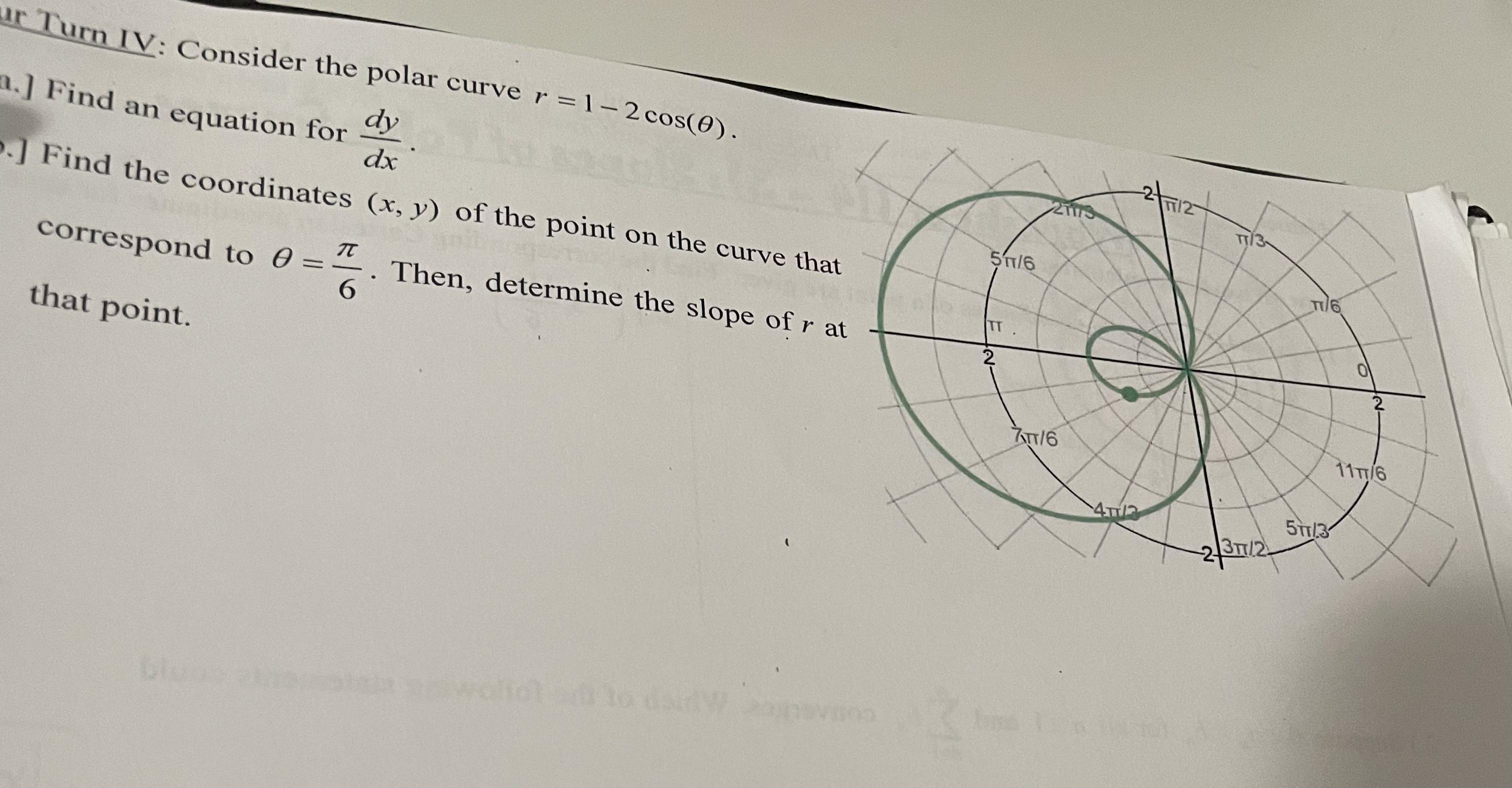 Solved Turn IV: Consider the polar curve r=1−2cos(θ). a.] | Chegg.com