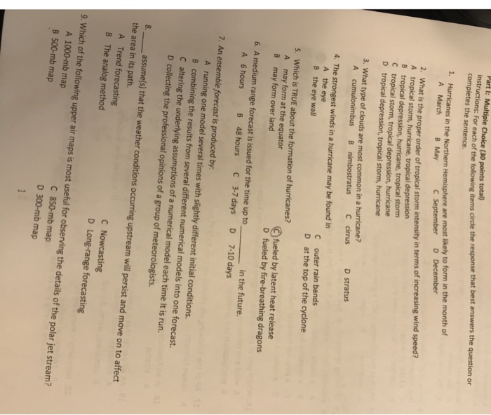 Solved Part I: Multiple Choice (30 points total) | Chegg.com