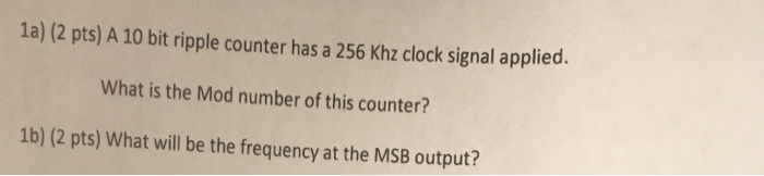Solved 1a) (2 pts) A 10 bit ripple counter has a 256 Khz | Chegg.com