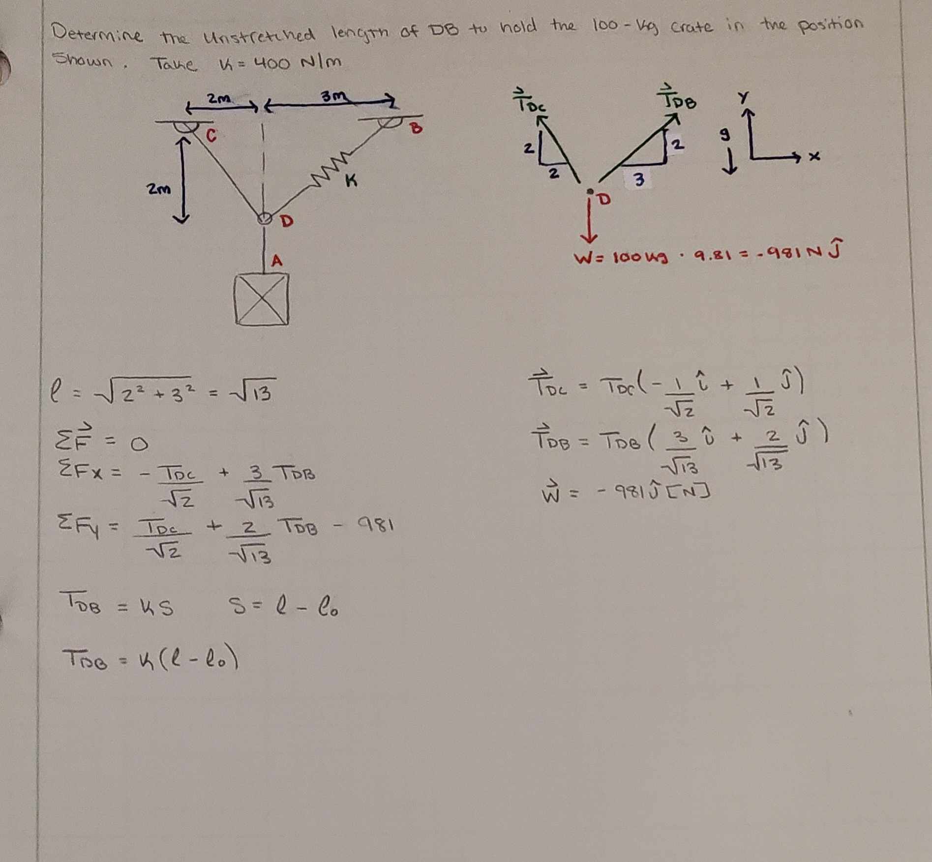 Solved determine the unstretched length of DB to hold the | Chegg.com