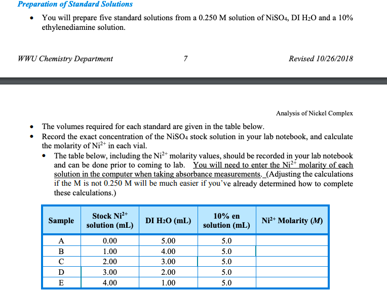 Solved: Preparation Of Standard Solutions You Will Prepare... | Chegg.com
