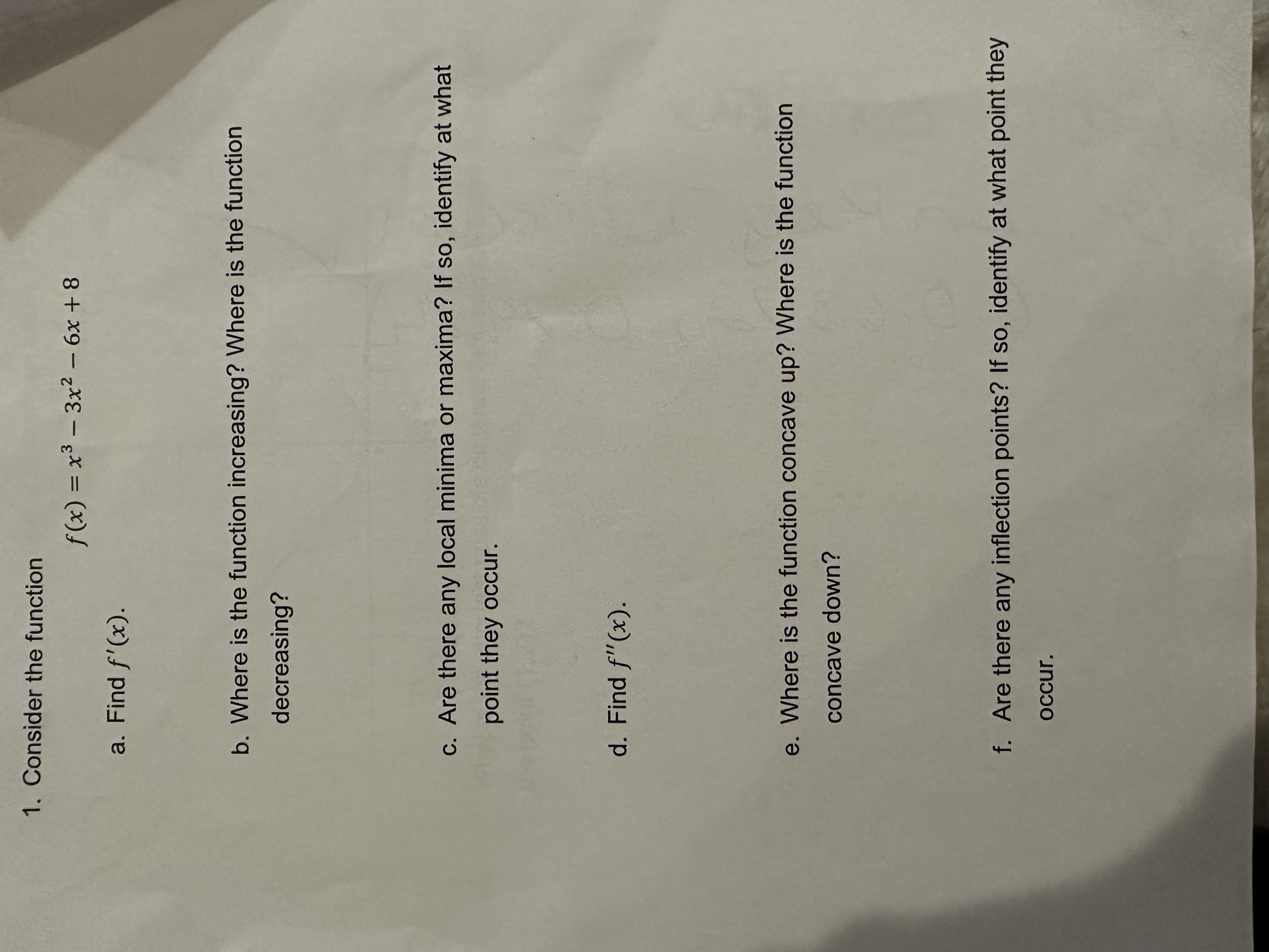 Solved 1. Consider the function f(x)=x3−3x2−6x+8 a. Find | Chegg.com