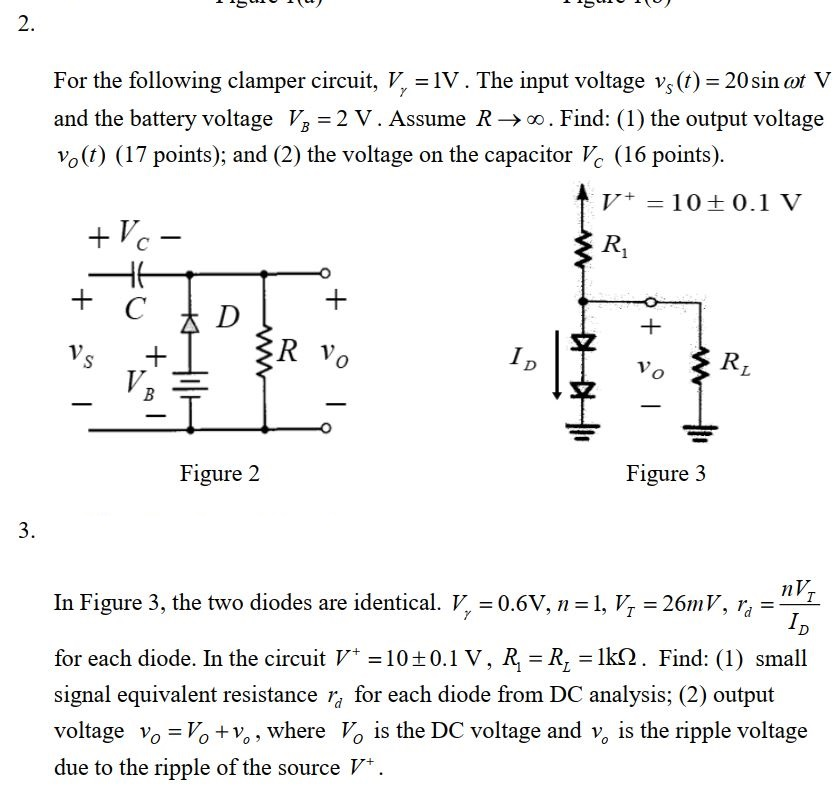Solved 2. For the following clamper circuit, V, = 1V. The | Chegg.com