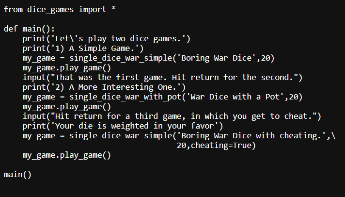 Solved 3. Create a new subclass of war_dice_game called | Chegg.com