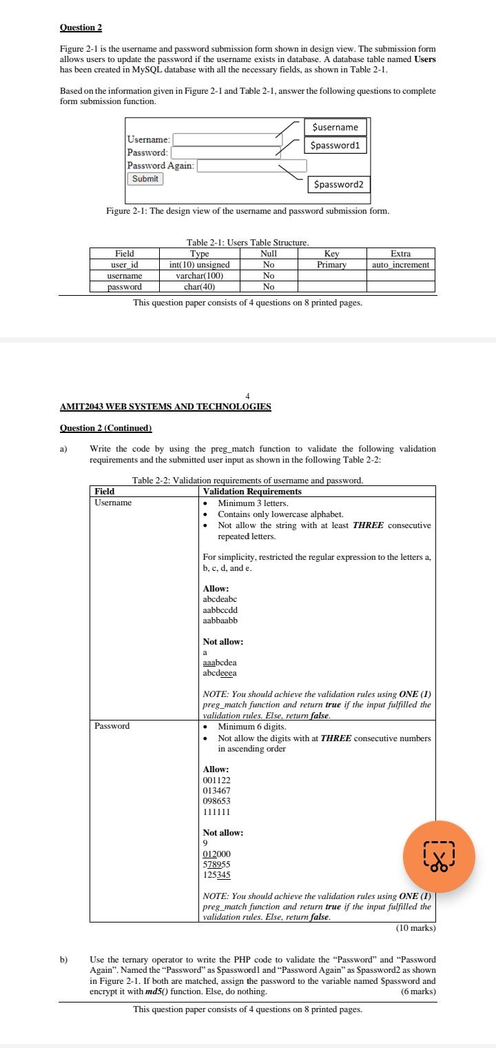 Solved Question 2 Figure 2-1 is the username and password | Chegg.com