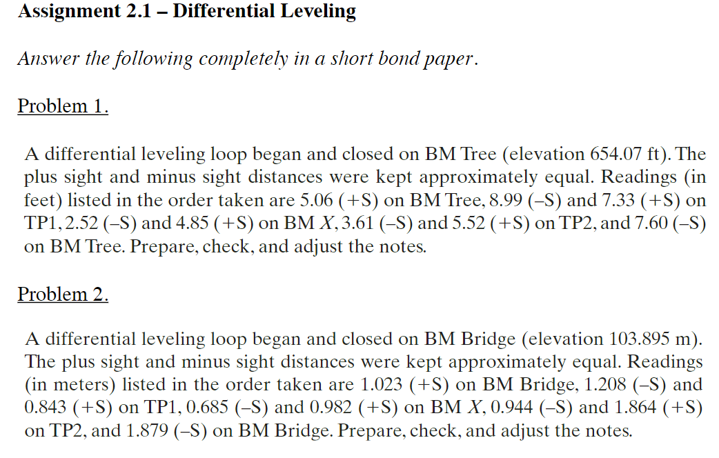 A differential leveling loop began and closed on BM | Chegg.com