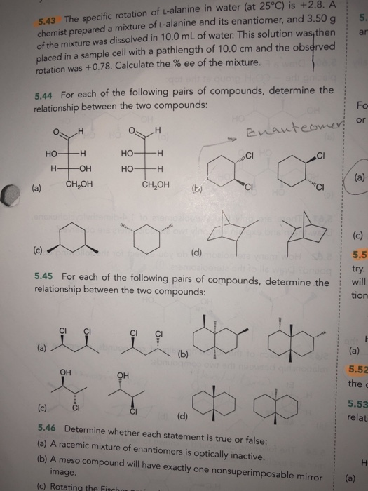 Solved 5.43 The specific rotation of L-alanine in water (at | Chegg.com