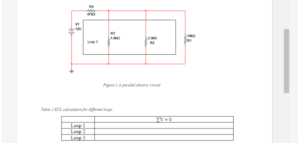 Solved Figure 2 A parallel electric circuit Table 2KVL | Chegg.com