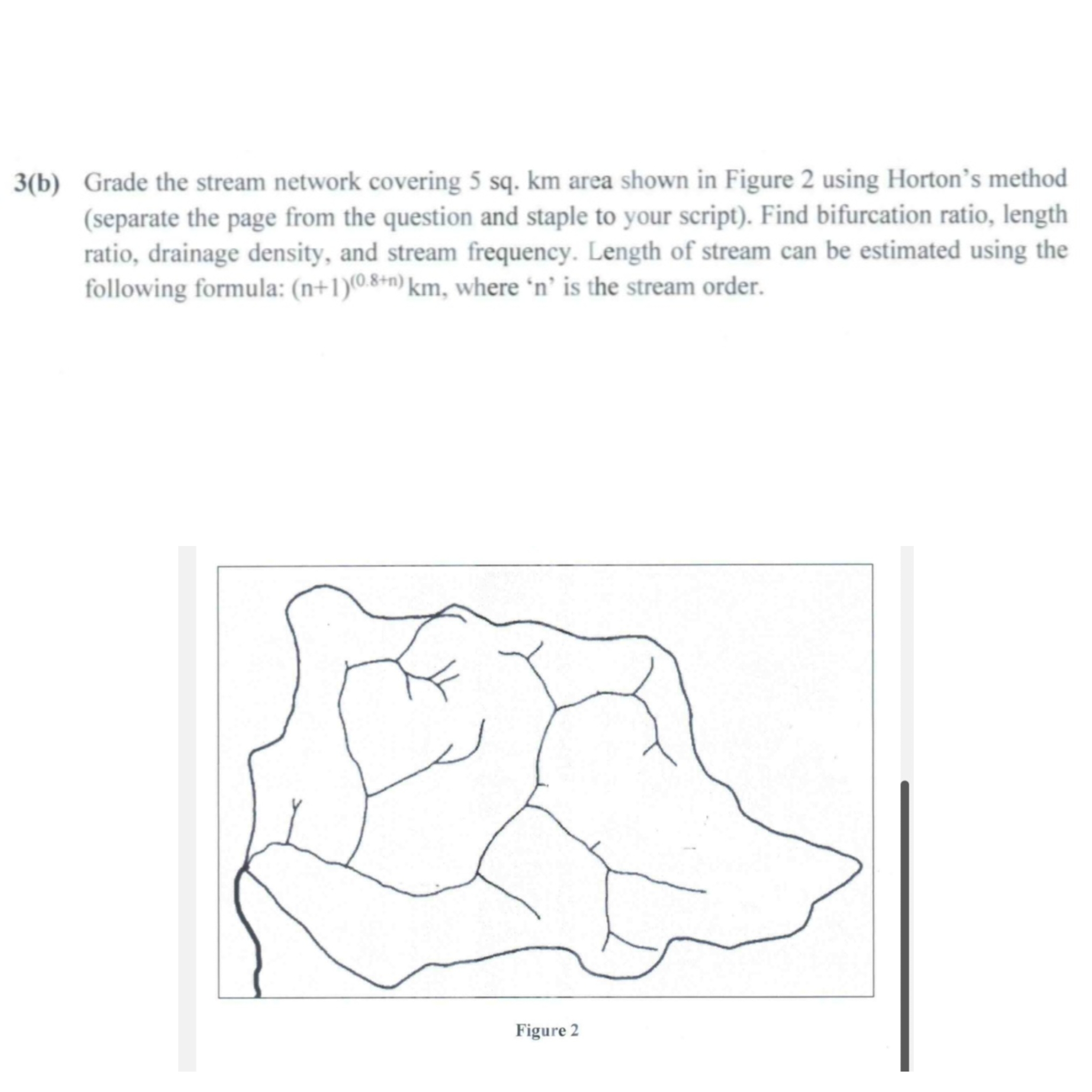 Solved 3(b) ﻿Grade the stream network covering 5 ﻿sq. ﻿km | Chegg.com