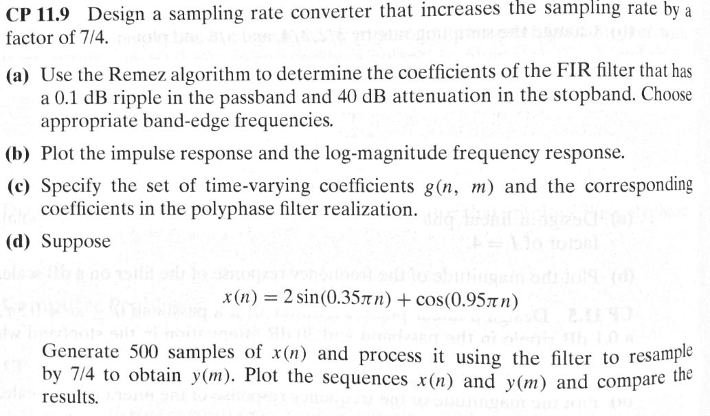 Solved CP 11.9 ﻿ Using Matlab code. Design a sampling rate | Chegg.com