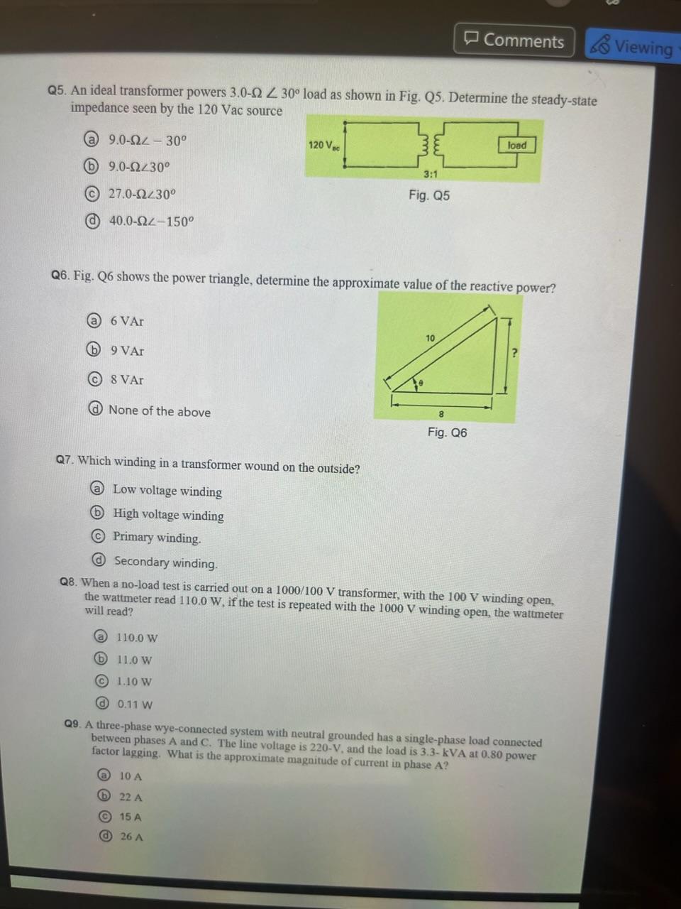Solved Q5. An ideal transformer powers 3.0−Ω∠30∘ load as | Chegg.com