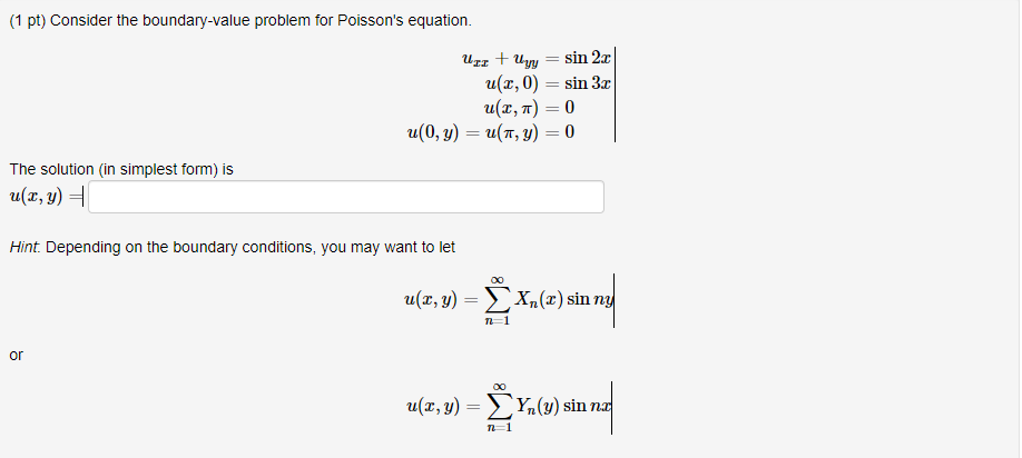 Solved (1 pt) Consider the boundary-value problem for | Chegg.com