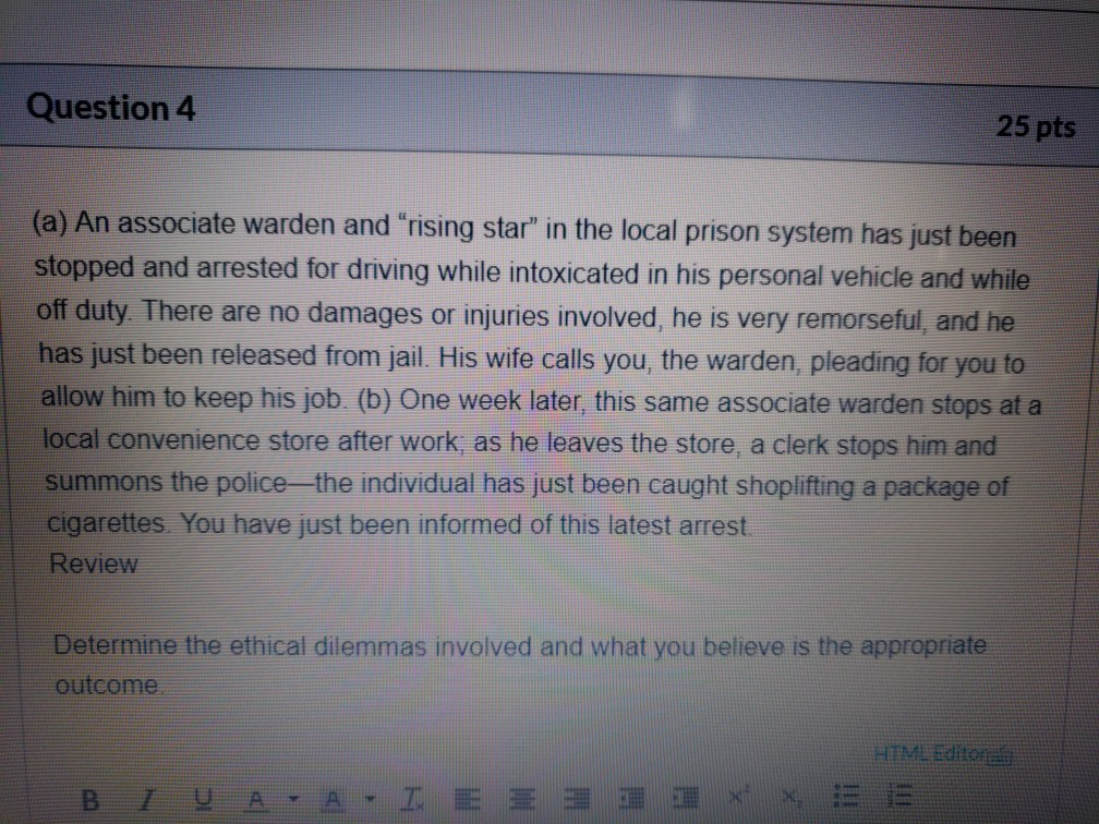 Solved Question 4 25 pts (a) An associate warden and "rising | Chegg.com