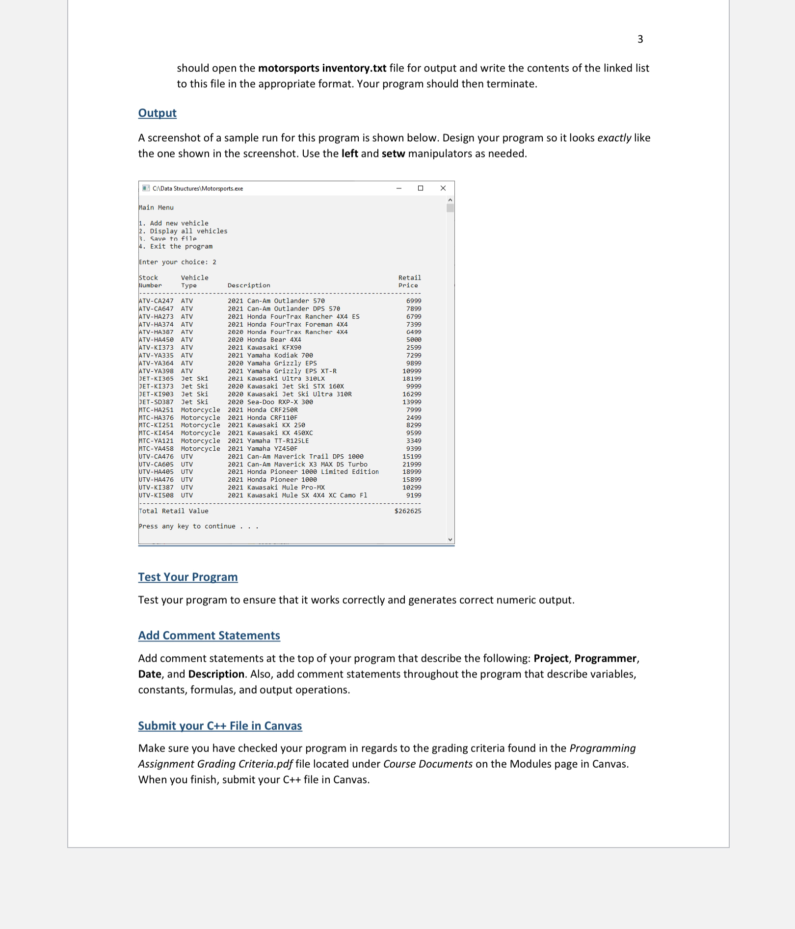 Solved Programming Assignment: Motorsports Write a C++ | Chegg.com