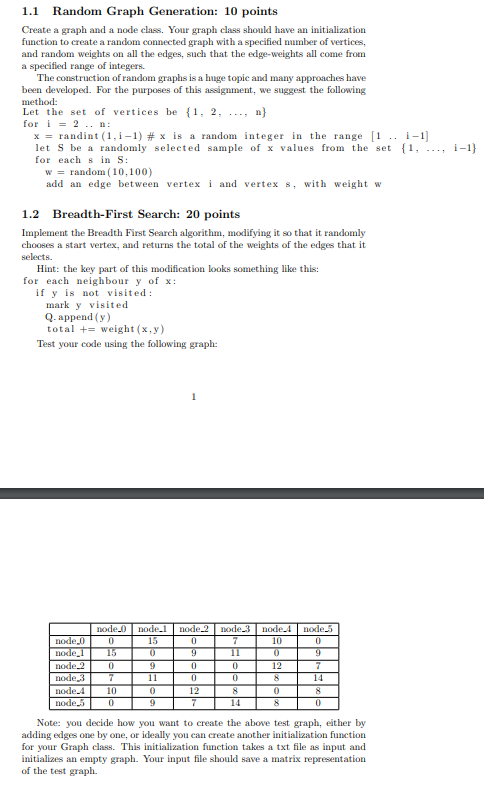 Solved 1.1 Random Graph Generation: 10 points Create a graph | Chegg.com Solved 1.1 Random Graph Generation: 10 points Create a graph | Chegg.com