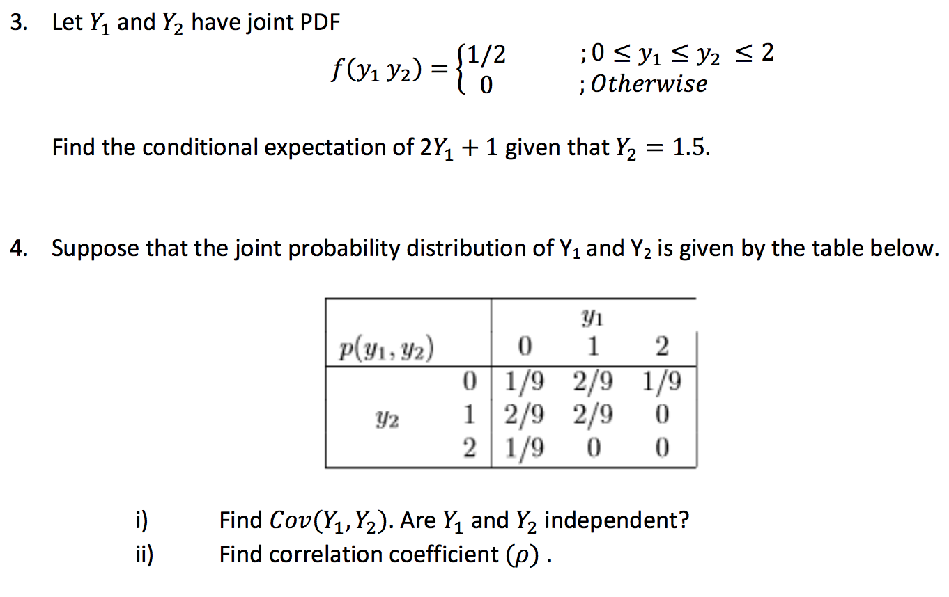 Solved 3. Let Y, and Y2 have joint PDF f(yı y2) = {1/2 ; 0 | Chegg.com