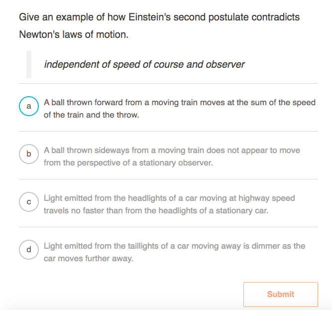 Solved Give an example of how Einstein's 2nd postulate | Chegg.com