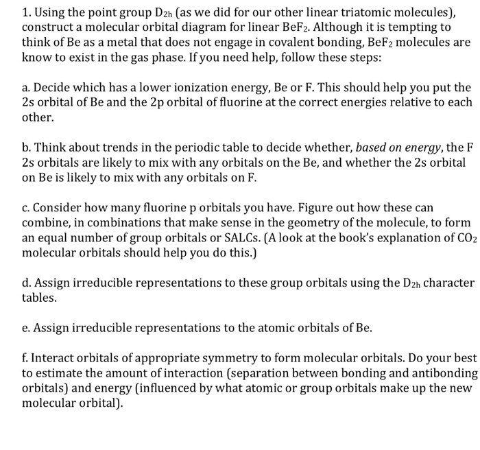 Solved 1. Using the point group D2h (as we did for our other | Chegg.com