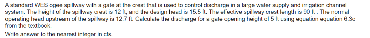 Solved A standard WES ogee spillway with a gate at the crest | Chegg.com