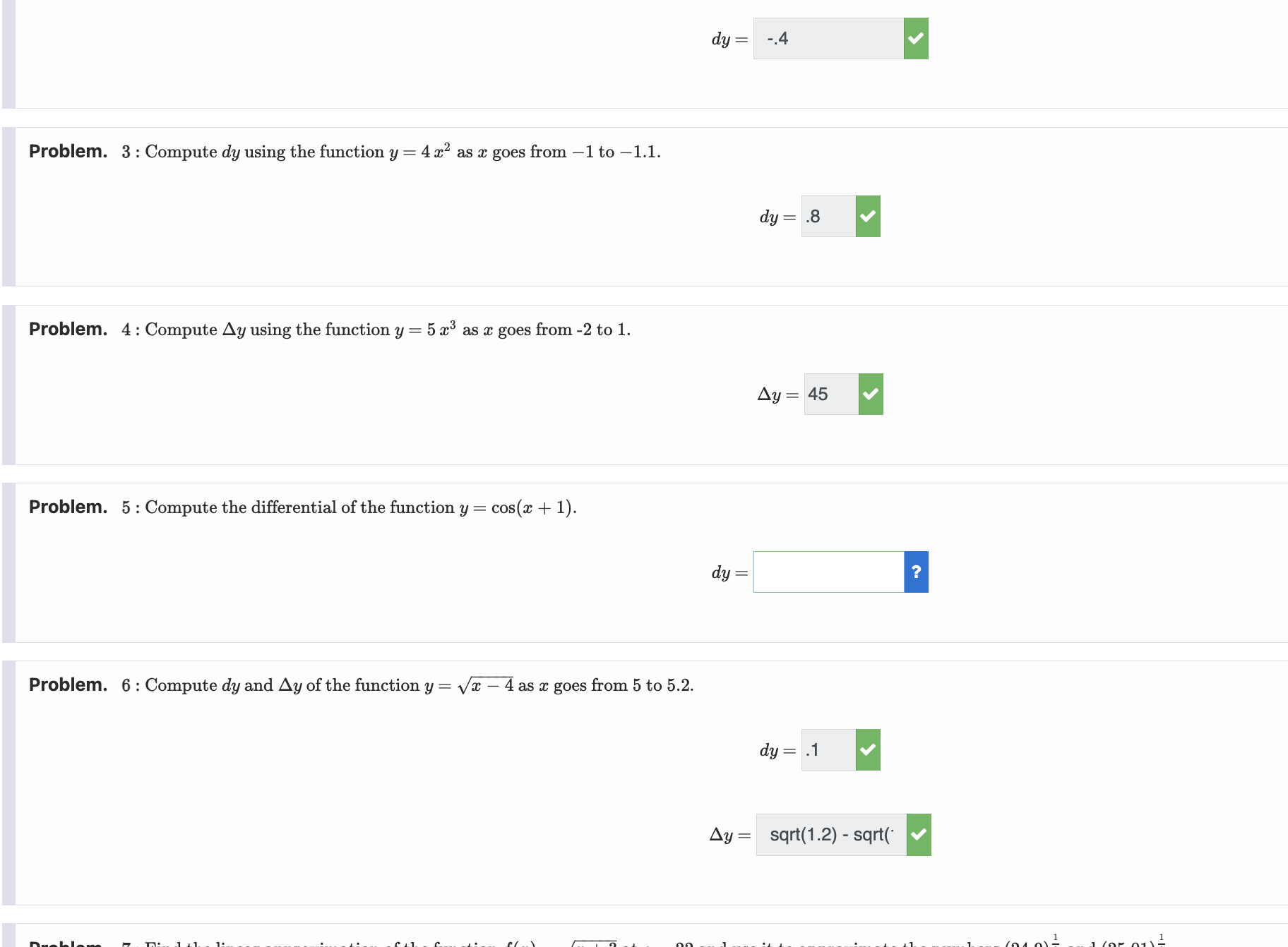 Solved Problem. 3 : Compute dy using the function y=4x2 as x | Chegg.com