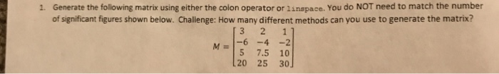 Solved Generate the following matrix using either the colon | Chegg.com