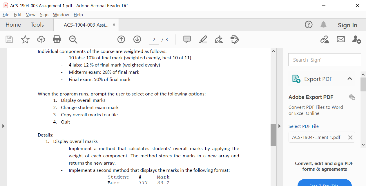 Solved Donot use split and buffered reader. Store marks in | Chegg.com