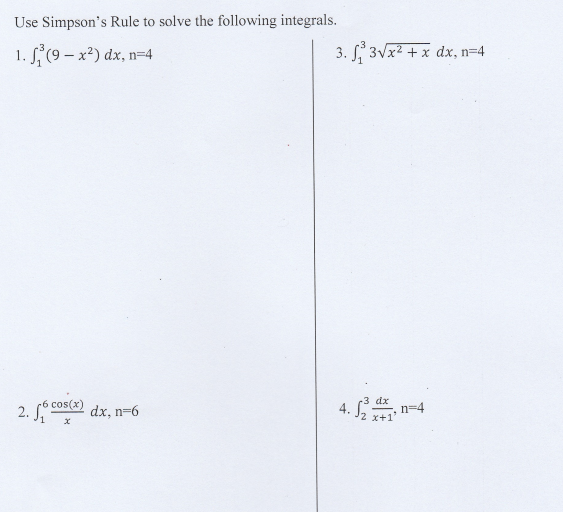 Solved Use Simpson's Rule to solve the following integrals | Chegg.com