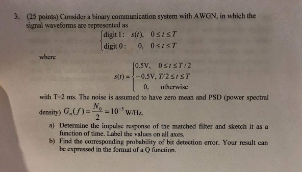 Solved 3. (25 points) Consider a binary communication system | Chegg.com