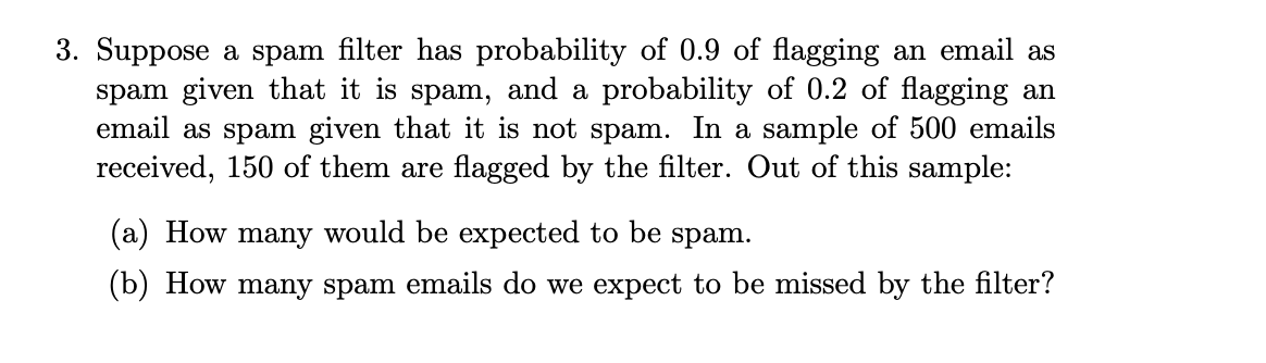 Solved 3. Suppose a spam filter has probability of 0.9 of | Chegg.com