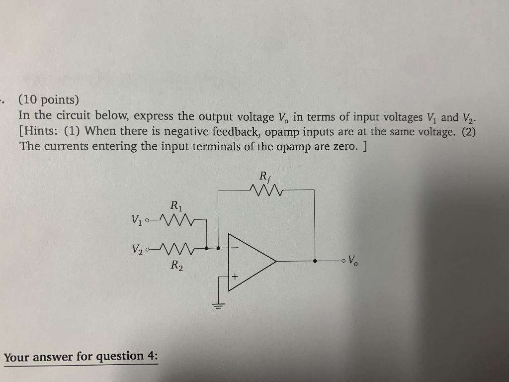 Solved In the circuit below, express the output voltage V0 | Chegg.com