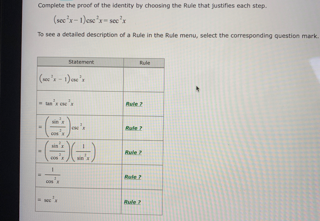 Solved Complete The Proof Of The Identity By Choosing The