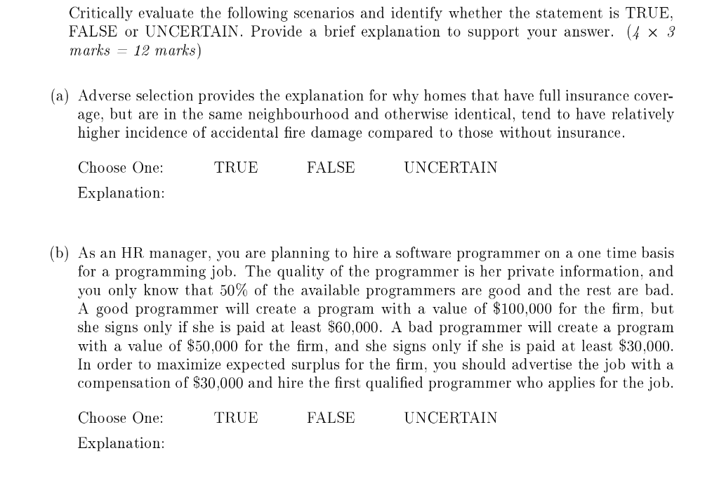 Solved Critically evaluate the following scenarios and | Chegg.com Solved Critically evaluate the following scenarios and | Chegg.com