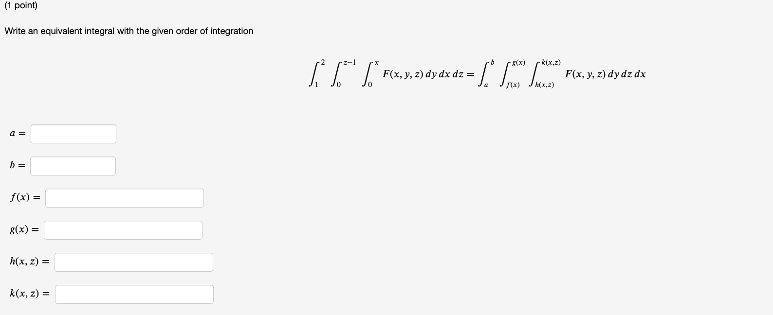 (1 ﻿point)Write an equivalent integral with the given | Chegg.com