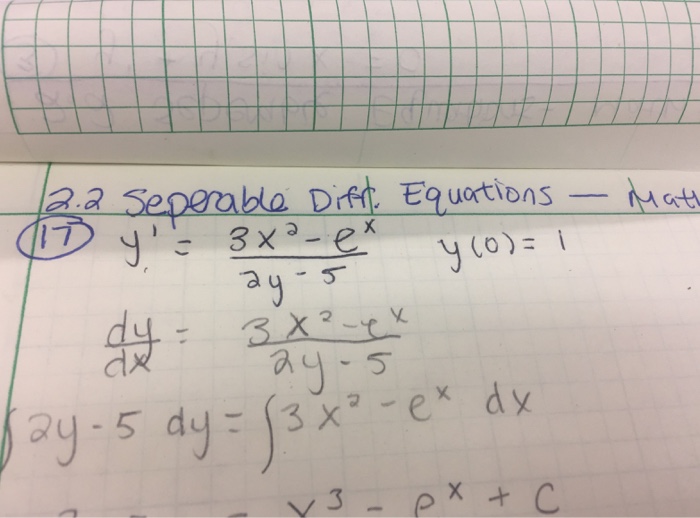 Solved Separate Diff. Equations - Math y' = 3x^2 - e^x/2y - | Chegg.com