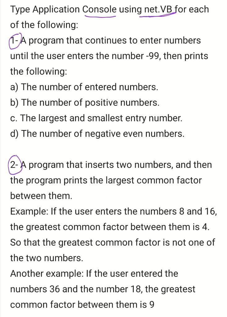 Solved Type Application Console using net.VB for each of the | Chegg.com