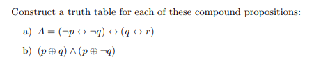 Solved Construct a truth table for each of these compound | Chegg.com