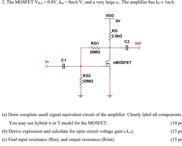 Solved 2. The MOSFET Vth.n=0.8V, km= 8mA/V, and a very large | Chegg.com