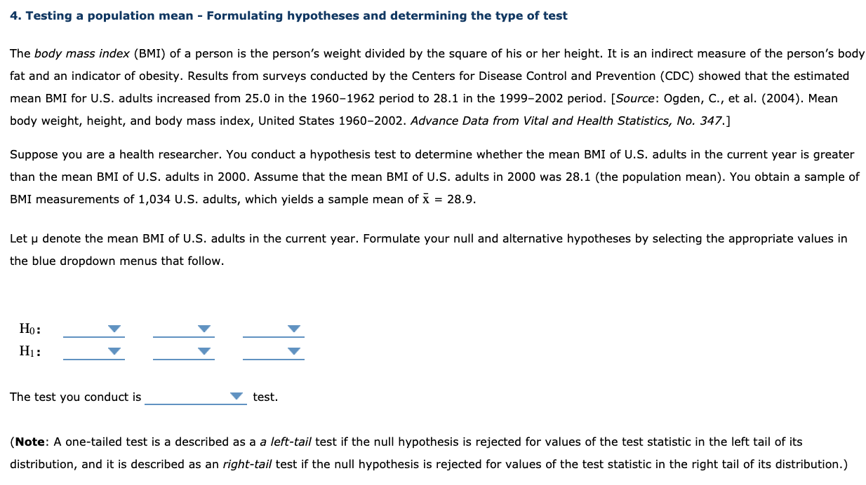 Solved 4 Testing A Population Mean Formulating Hypotheses 6902
