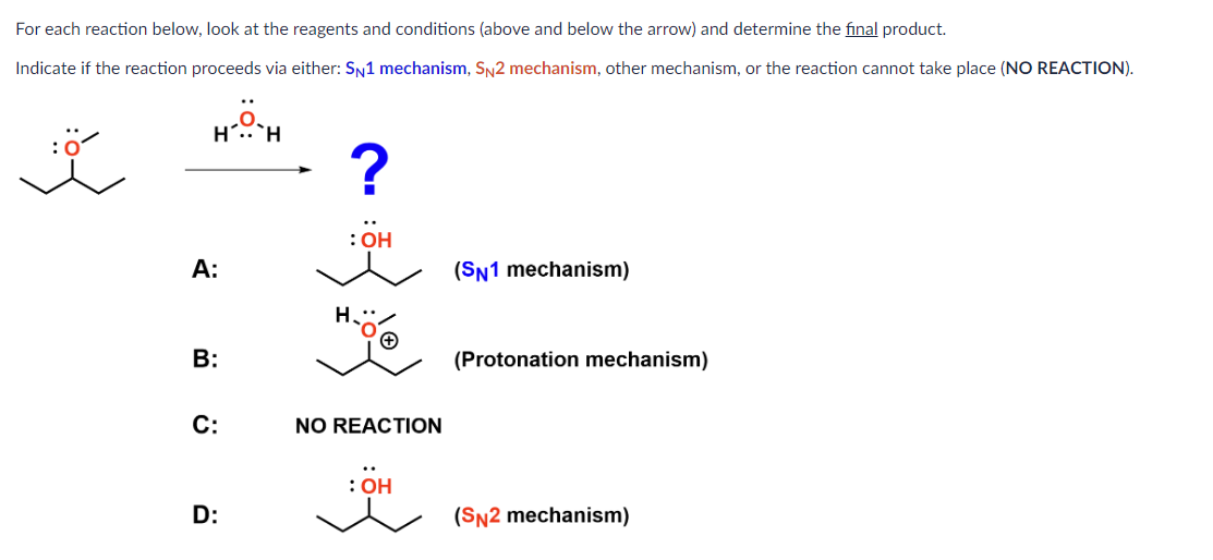 Solved For each reaction below, look at the reagents and | Chegg.com