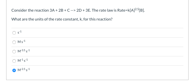 Solved Consider the reaction 3A + 2B+C --> 2D + 3E. The rate | Chegg.com