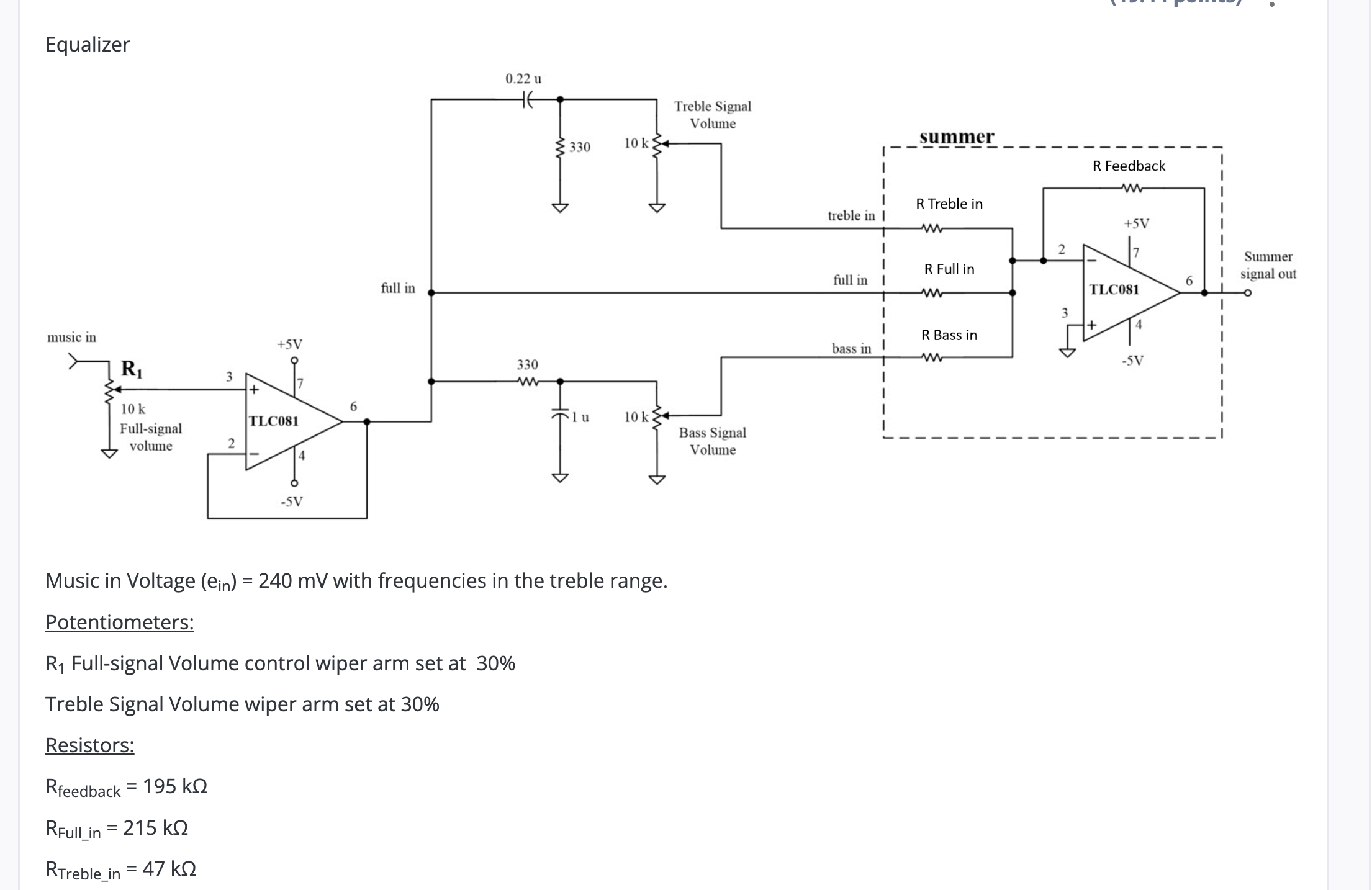 Solved Equalizer Music in Voltage (ein)=240mV with | Chegg.com