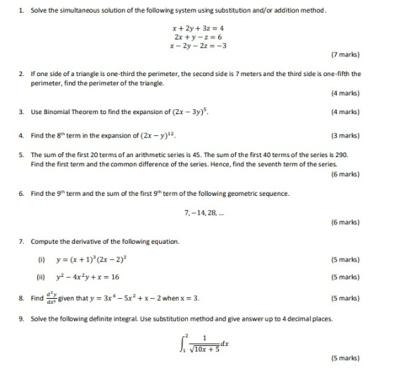Solved 1. Solve the simultaneous solution of the following | Chegg.com