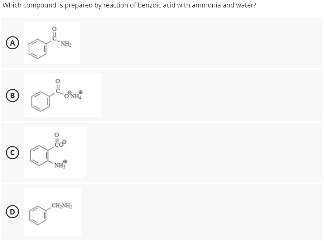 Solved Which compound is prepared by reaction of benzoic | Chegg.com