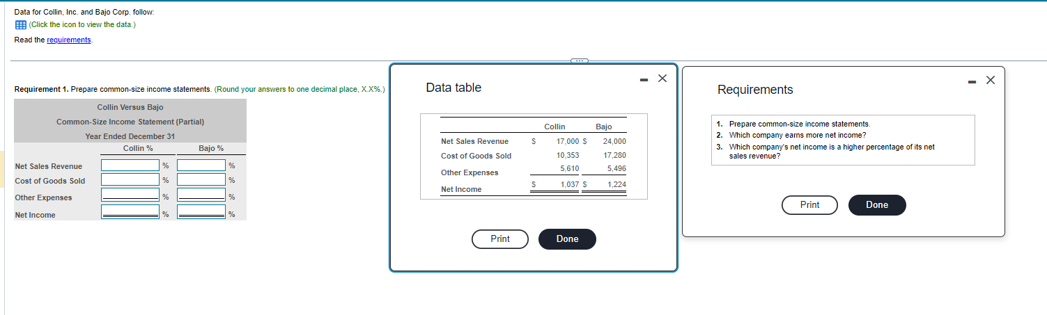 Solved Data for Collin, Inc. and Bajo Corp. follow. 囲 (Click | Chegg.com
