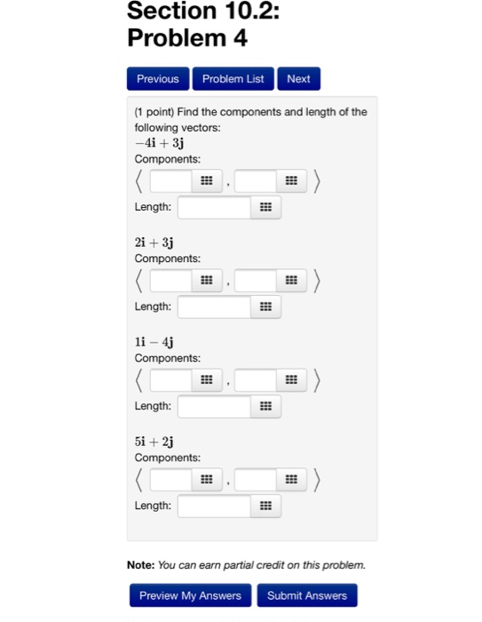 Solved Find the components and length of the following | Chegg.com