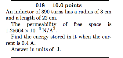 Solved 01810.0 points An inductor of 390 turns has a radius | Chegg.com