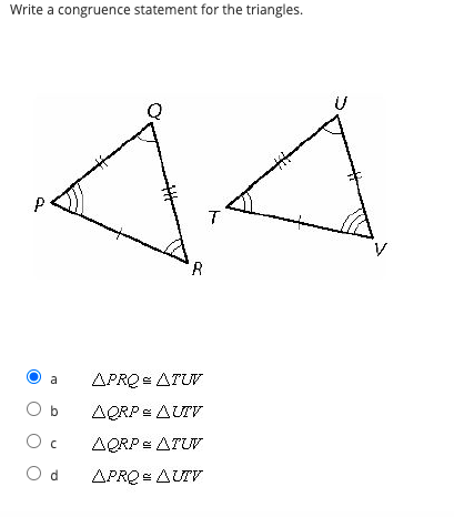 Solved Write a congruence statement for the triangles. P T | Chegg.com